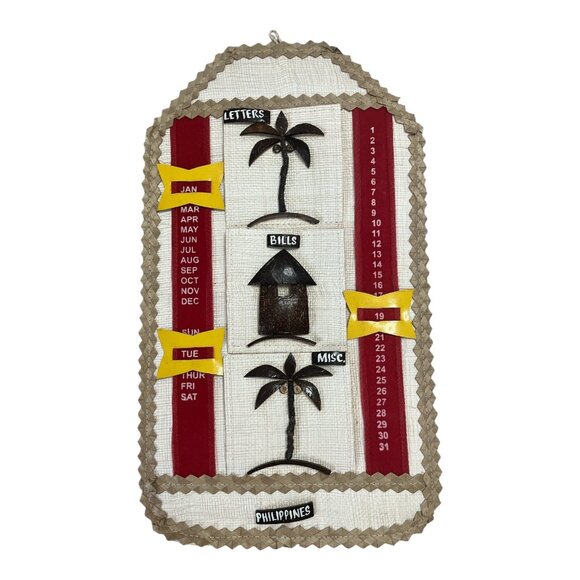 Wall Decor | Vintage Philippine Wall Organizer Calendar Coconut Shell ...